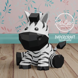 Sitting Zebra/ Diy Craft/ Template PDF STUDIO SVG/ Low Poly/ Papercraft/ 3D Zebra/ Origami/ Home ...