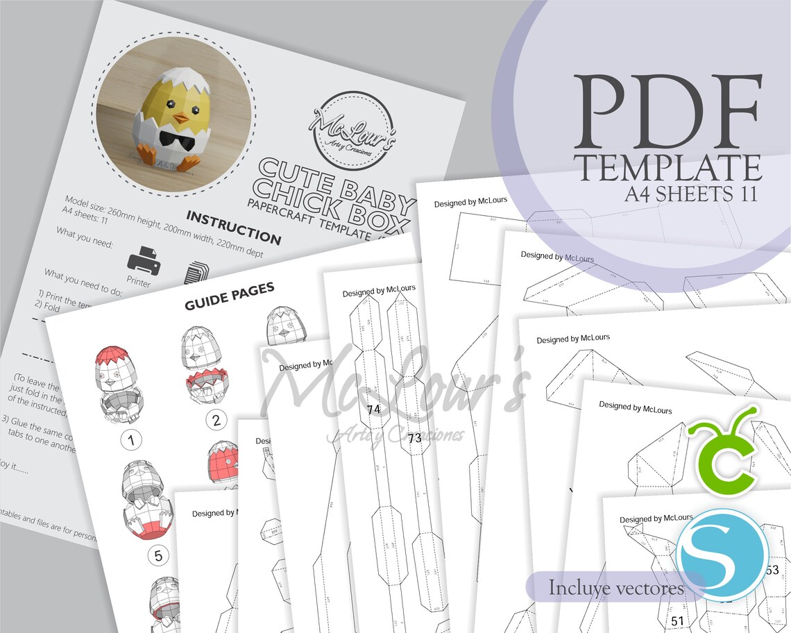 Cute Baby Chick Box/ Diy Craft/ Template PDF STUDIO SVG/ Low | Etsy