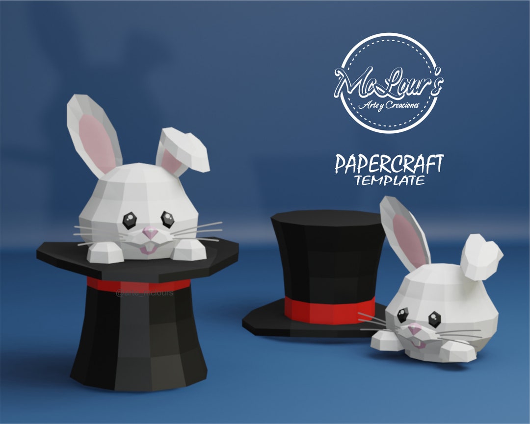 Rabbit in the Hat/ Box/ Diy Craft/ Template PDF STUDIO SVG/ Low Poly ...