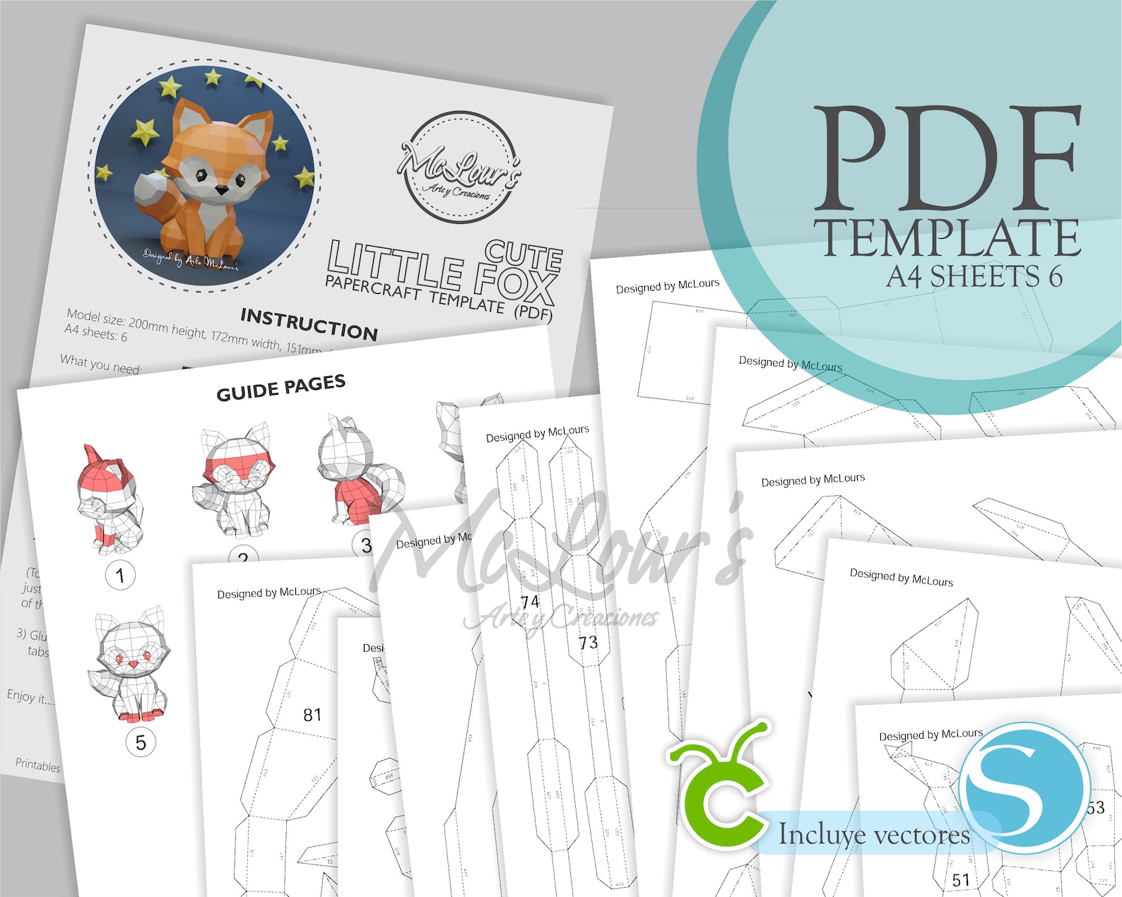 Cute Little Fox/ Diy Craft/ Template PDF STUDIO SVG/ Low Poly/ - Etsy