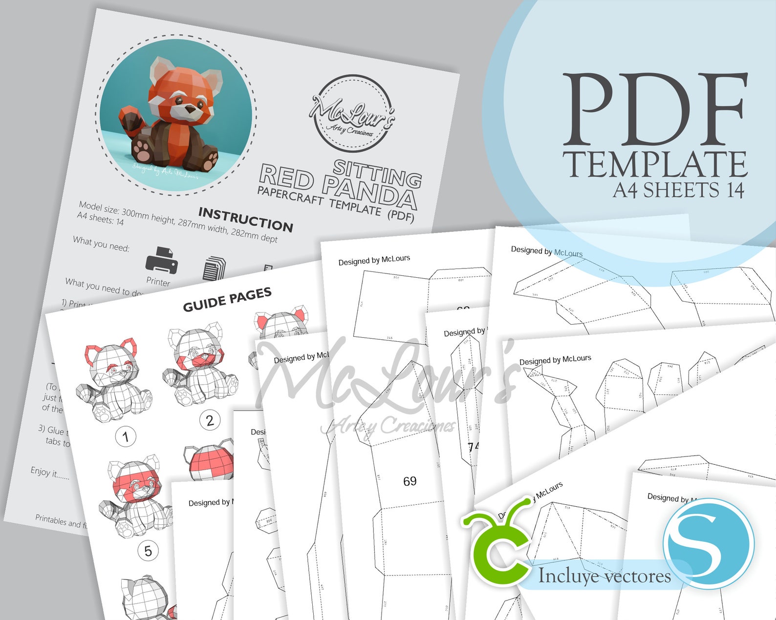 Sitting Red Panda/ Diy Craft/ Template PDF STUDIO SVG/ Low - Etsy