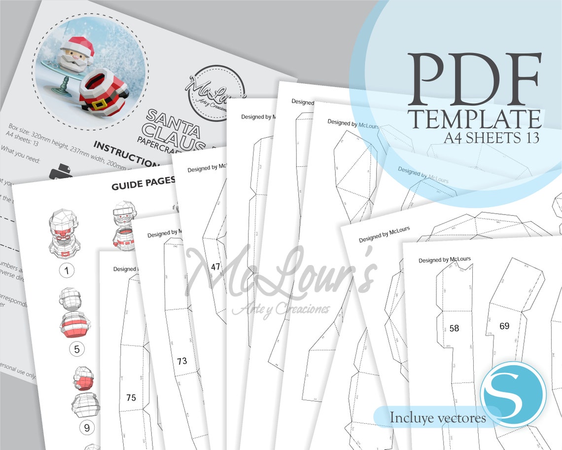 Santa Claus Box/ Craft/ Caja De Rejalo/ Candy Bowl/ Template - Etsy