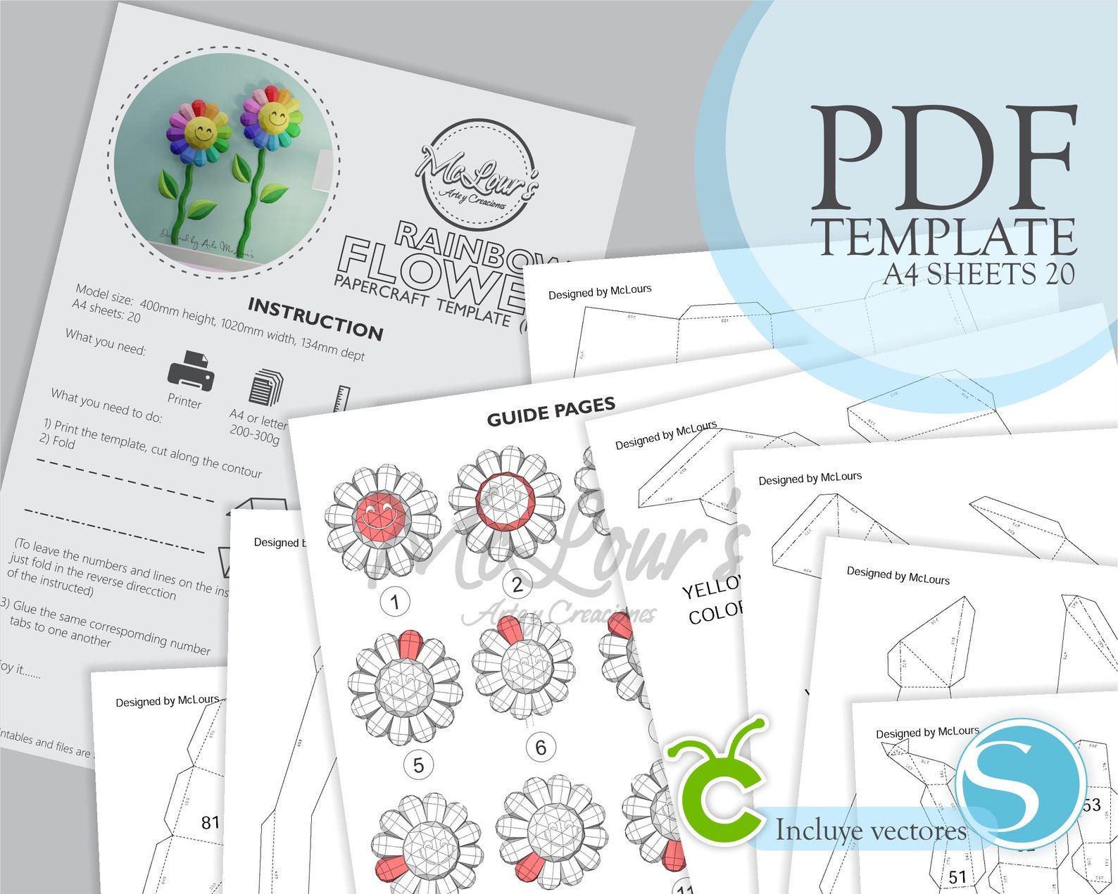 Rainbow Flower/ Rainbow Flower/ Diy Craft/ Template PDF STUDIO | Etsy