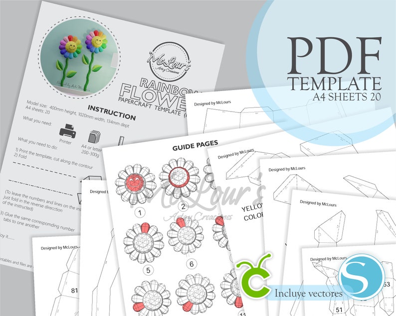 Rainbow Flower/ Rainbow Flower/ Diy Craft/ Template PDF STUDIO - Etsy