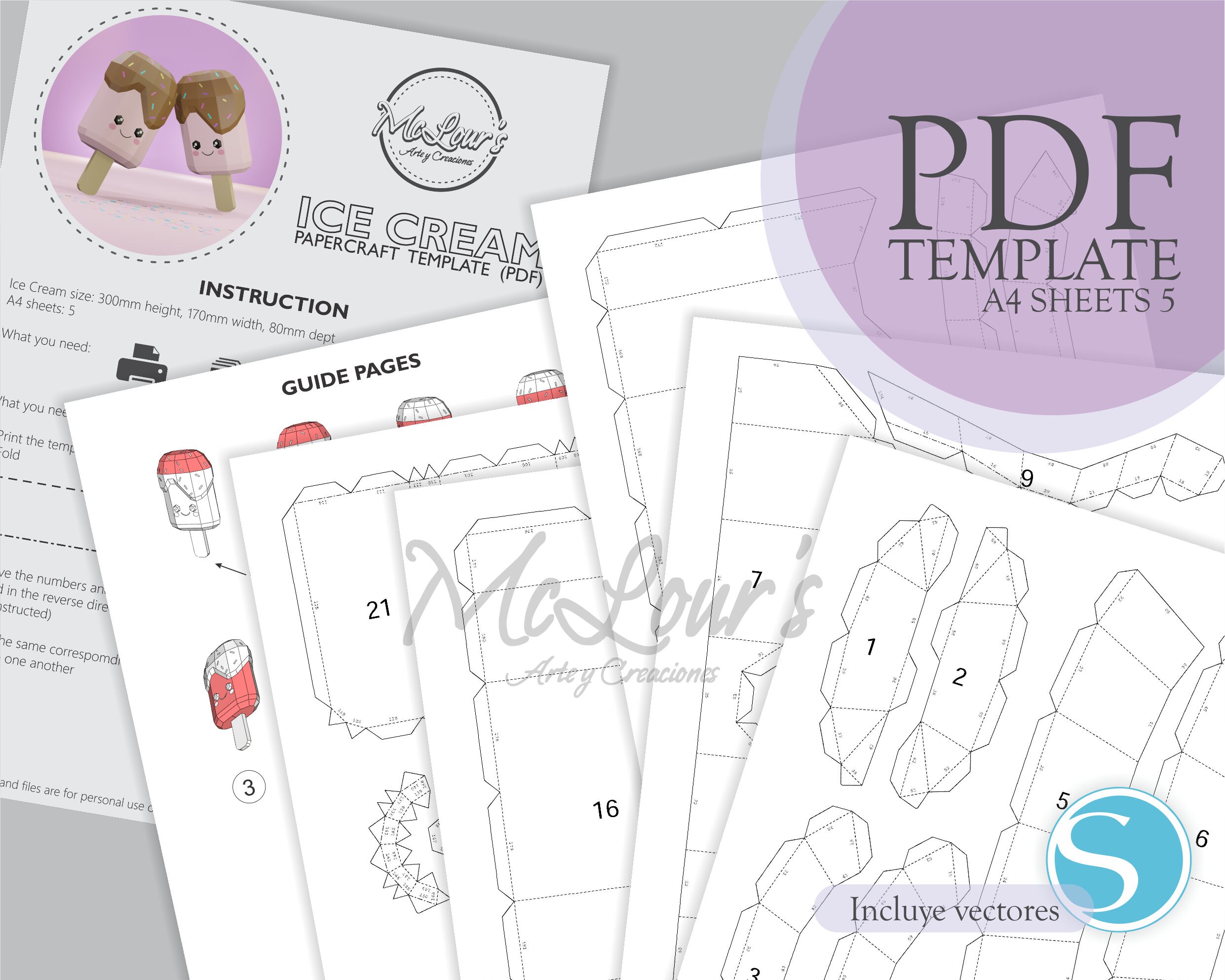 Ice Cream/ Palette Ice Cream/ Template PDF DXF/ Low Poly/ - Etsy