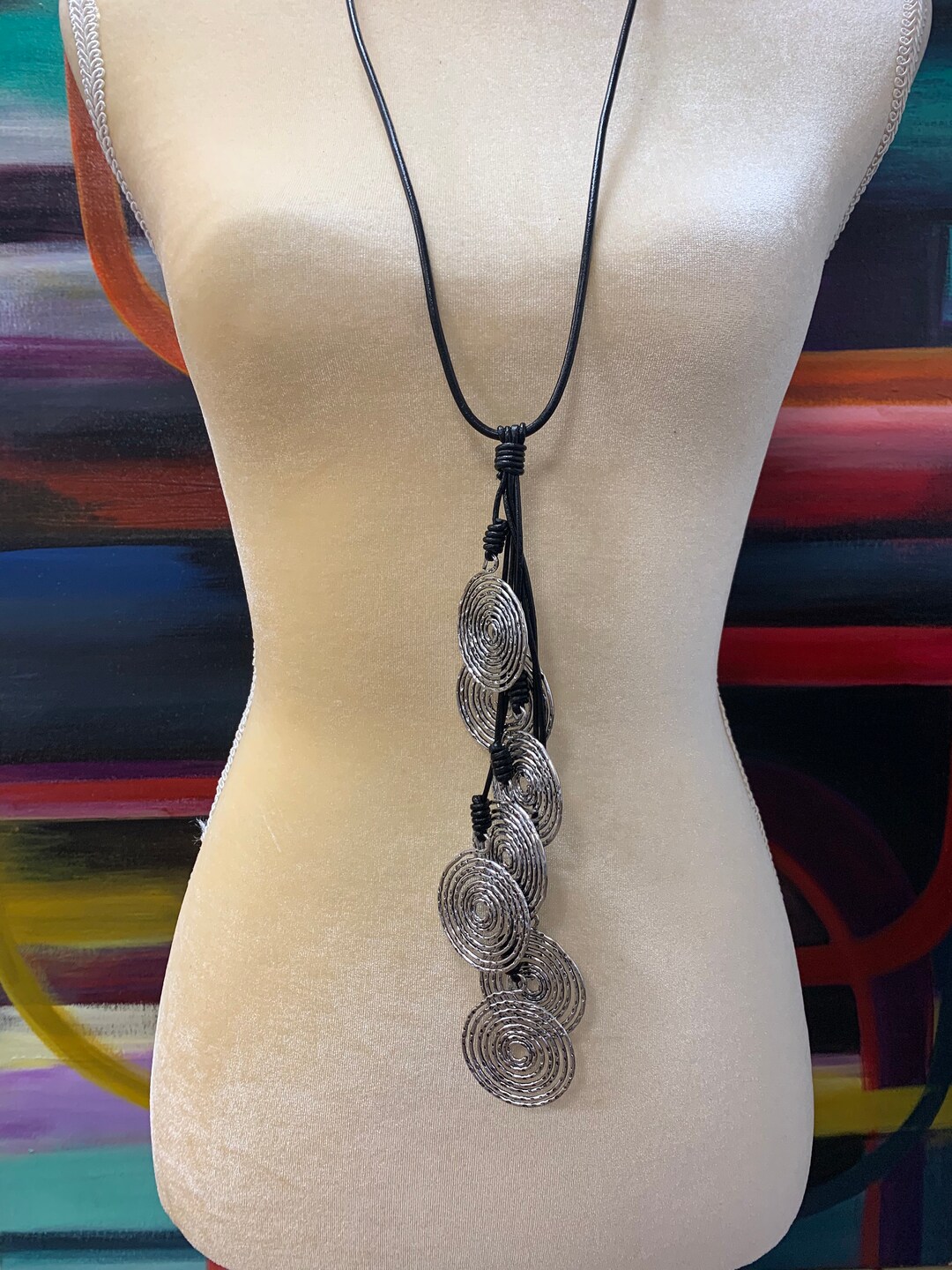 Collier Lariat, collier long cuir, collier déclaration, collier argent ...