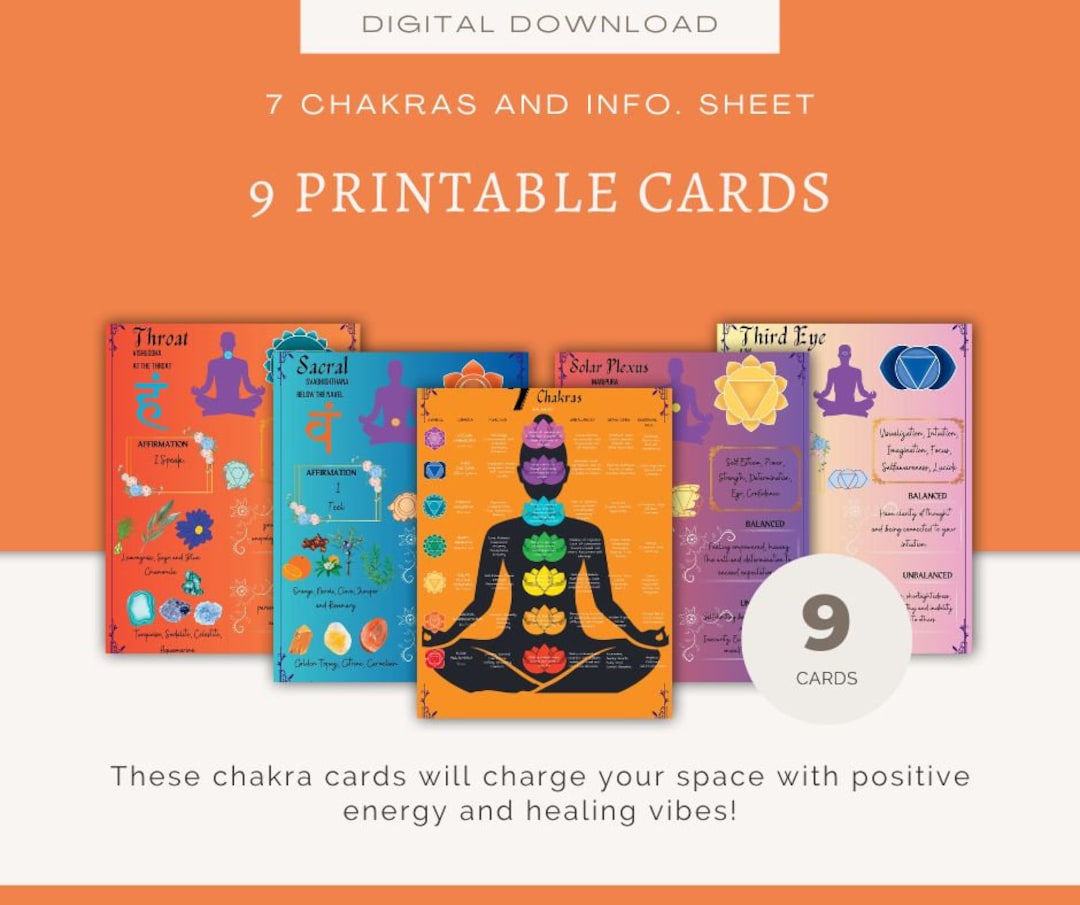 Chakra Cheat Sheet Cards, 7 Chakras Chart Guide, Printable Chakra ...
