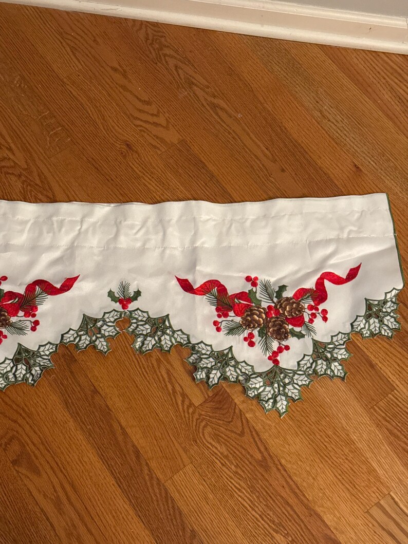 Embroidered Cardinal, Pinecone, and Holly Window Valance - Etsy