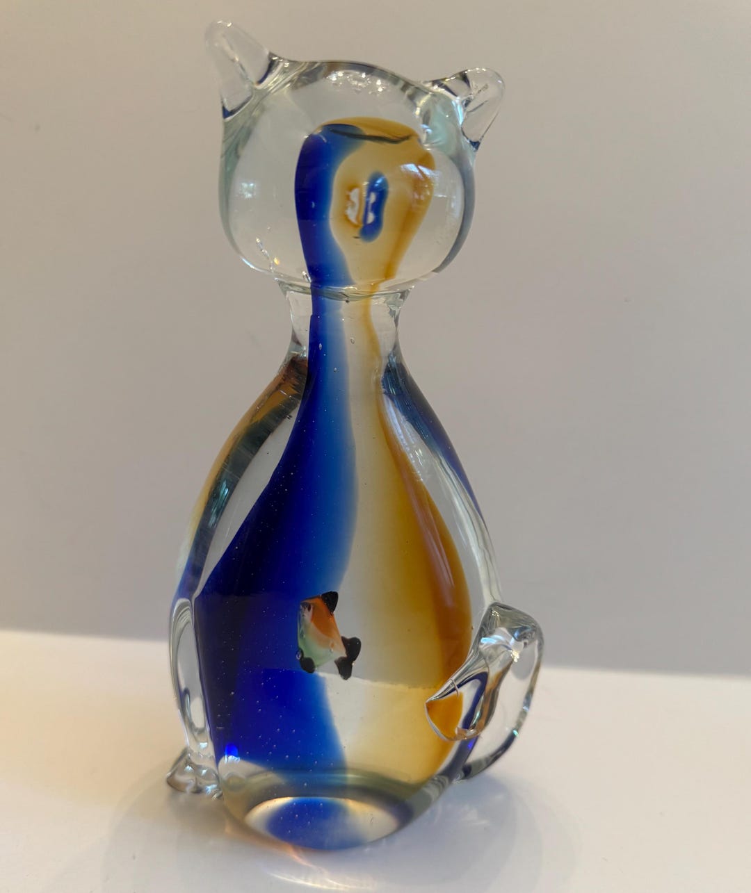 Murano Glass 8” Cat That Ate the Goldfish Figurine Blue Gold - Etsy