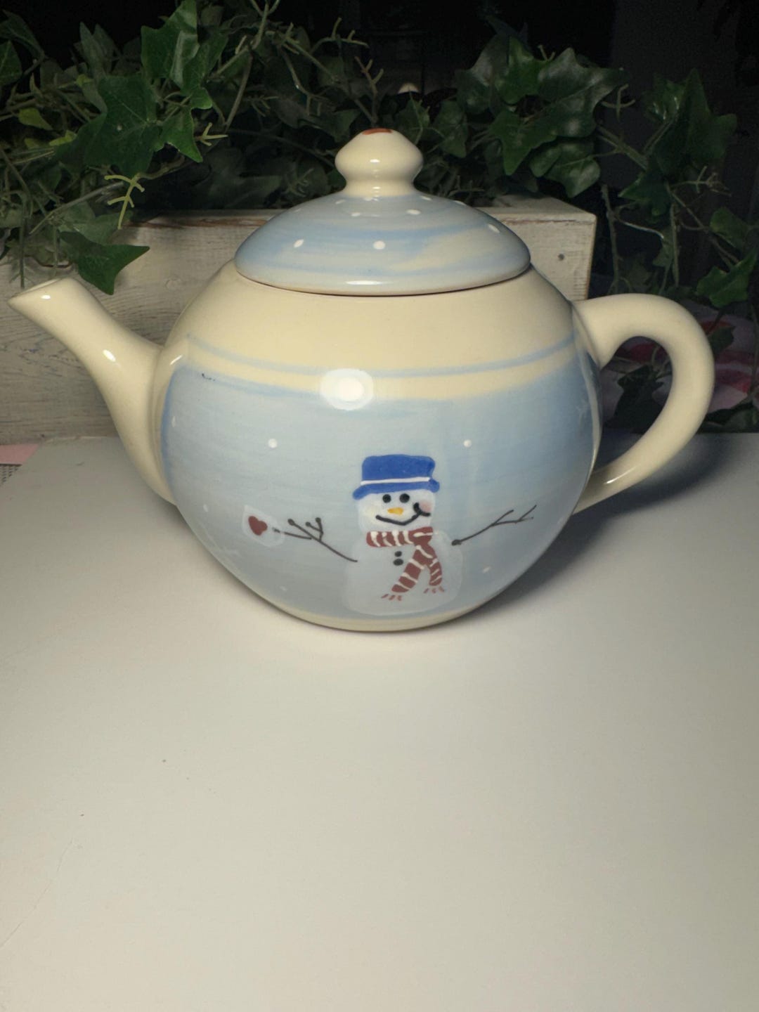 Crate and Barrel Vintage Holiday Teapot Hartstone Snow People Made in ...