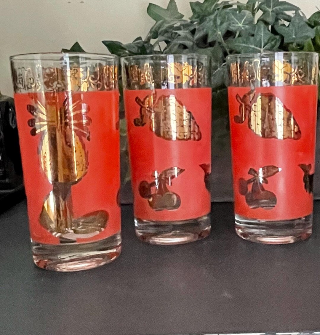 Three Mid-century Modern Helen Luger Fashionable Orange and Gold ...