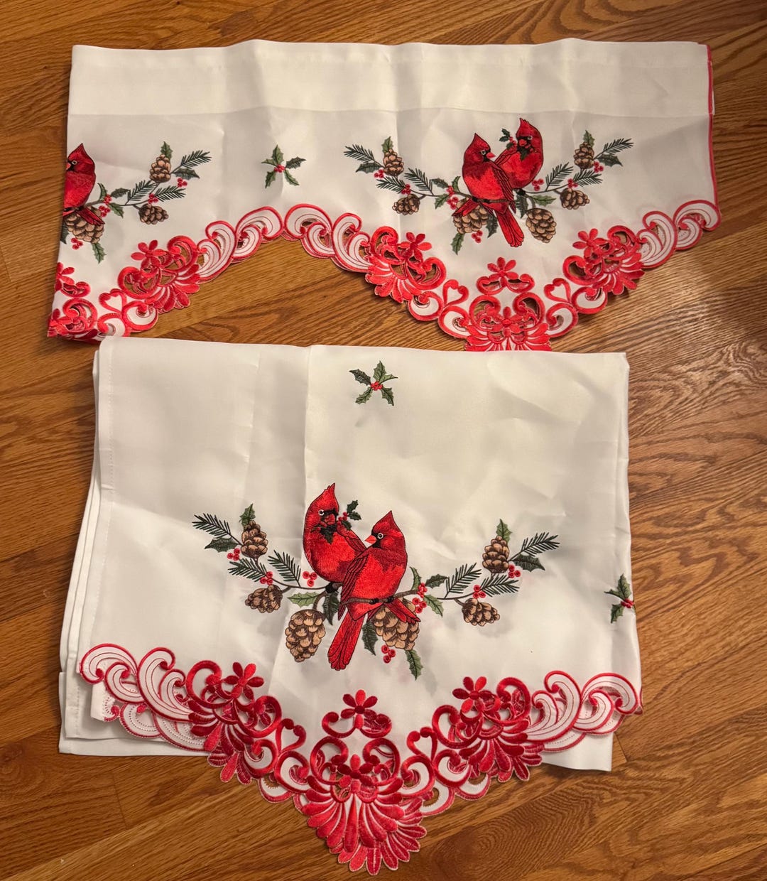 Embroidered Cardinal Pinecone Window Valance and Panel - Etsy