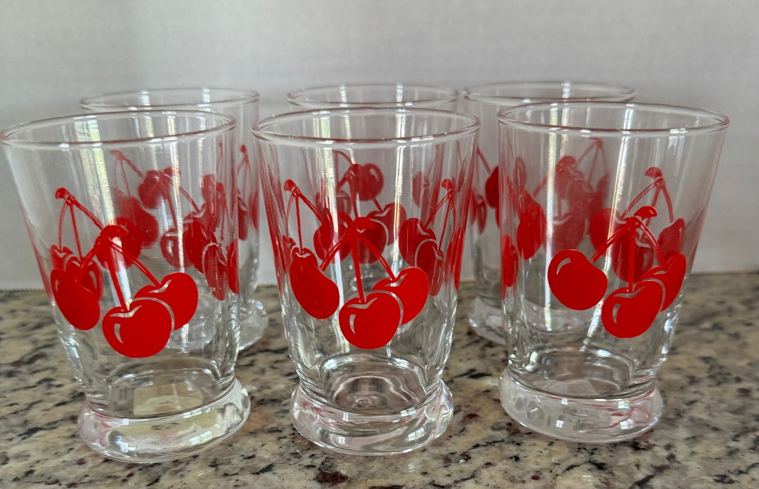 Crate and Barrel Vintage Cherry Juice Glasses Set of Six - Etsy