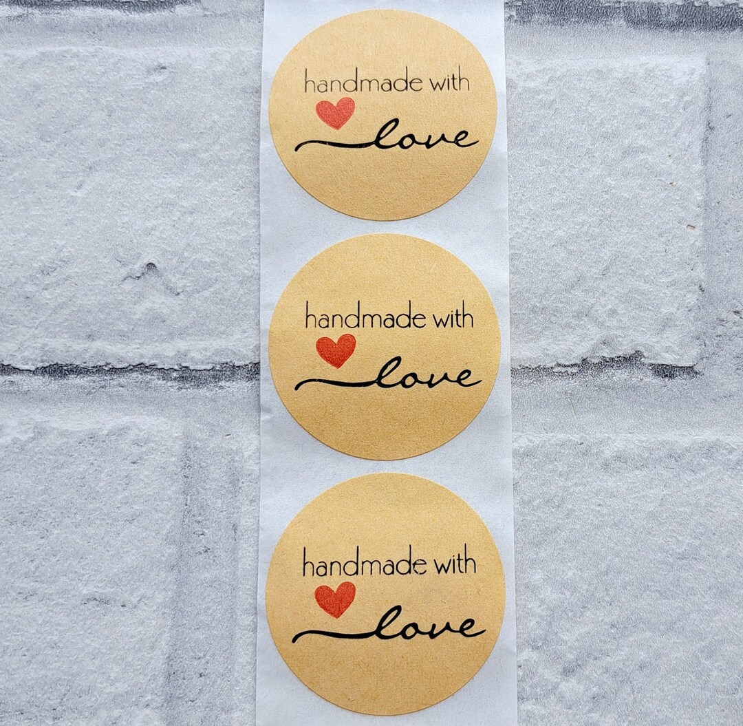 100 X Handmade With Love Stickers Labels Round Stickers Black Print on ...