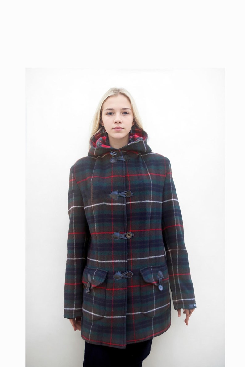 Plaid Wool Coat With Hood, Tailored Plaid Winter Coat Handmade in Italy ...