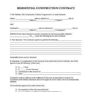 Residential Construction︱ Contract ︱ Template︱ Word Format ︱estimate ...