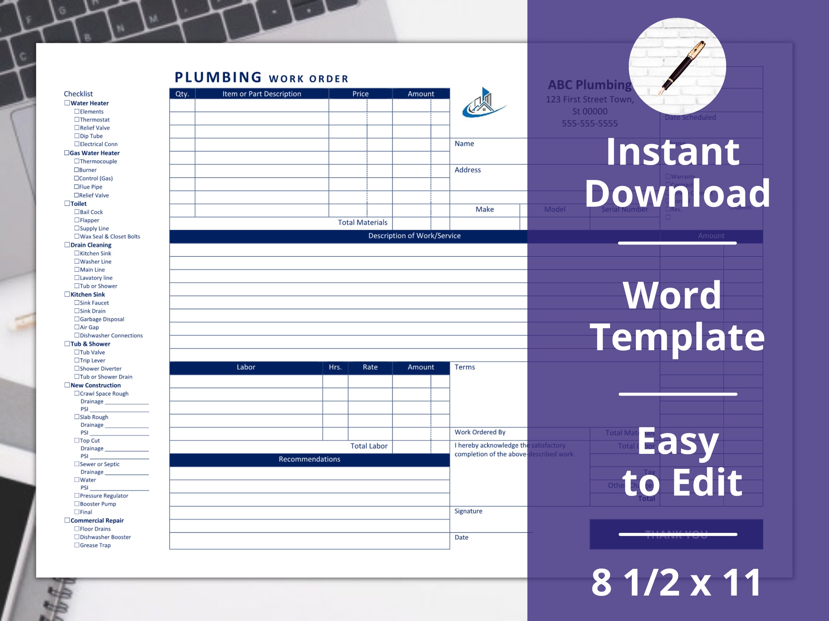 Plumbing ︱invoice ︱estimate ︱work Order ︱template - Etsy