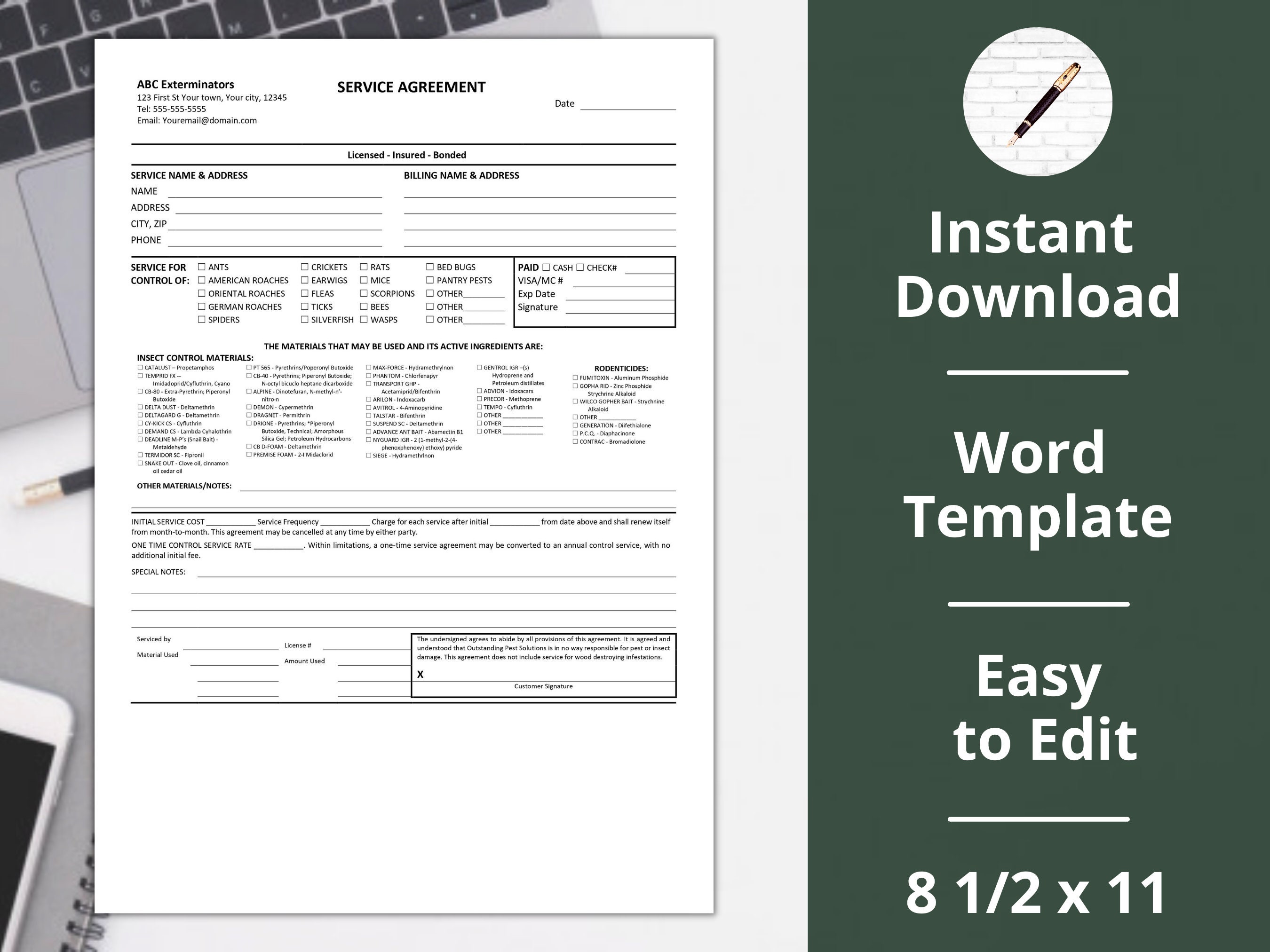 Pest Control ︱ Contract ︱agreement ︱ Template ︱exterminator ︱ Estimate ...