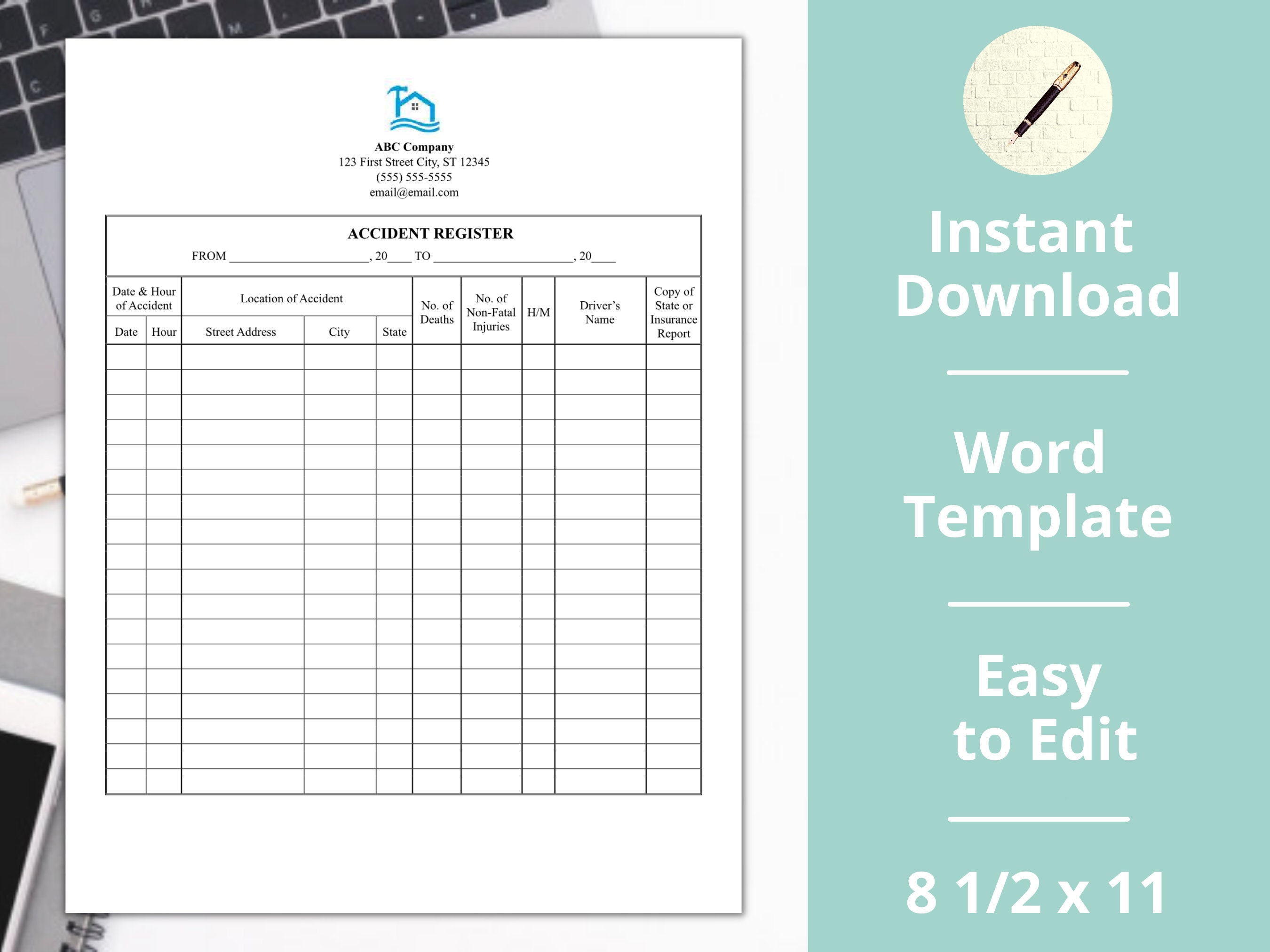 Accident Register ︱ FMCSA ︱ Template ︱ Registry Log ︱ Instant Download ...