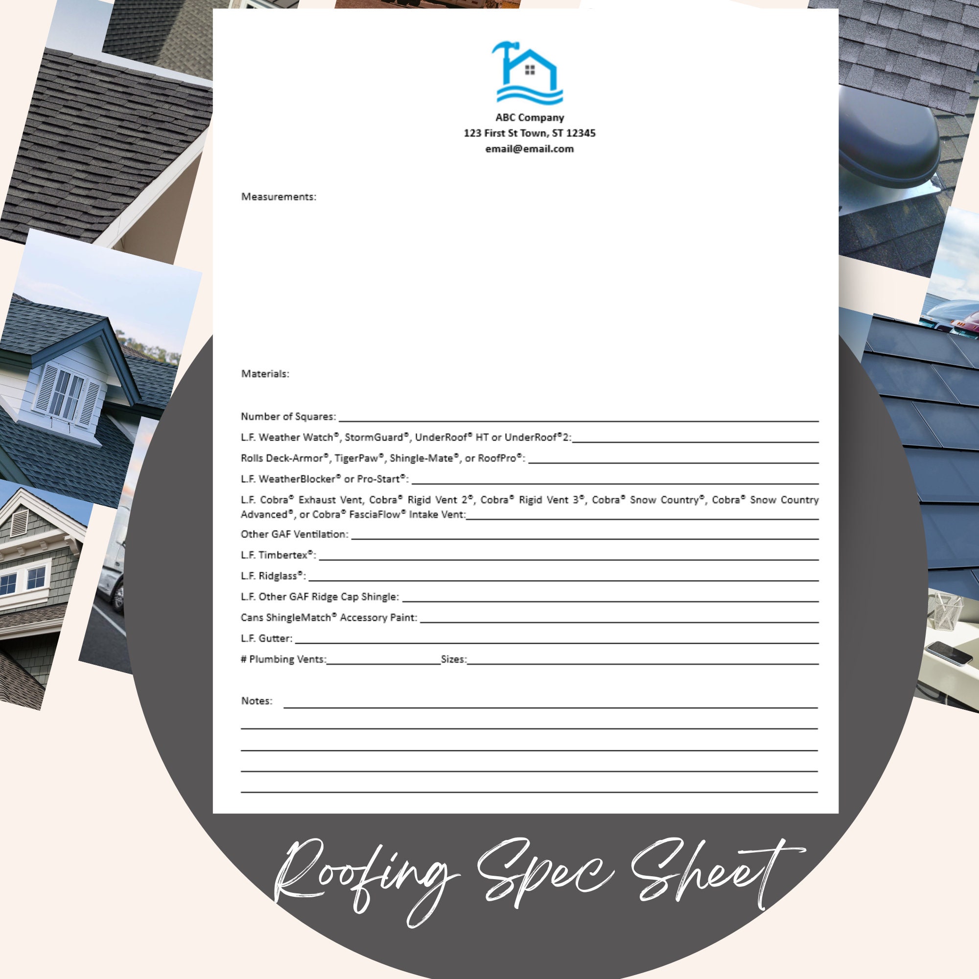 Roofing ︱spec Sheet ︱BID ︱template︱roof Installation ︱roof Repair ...