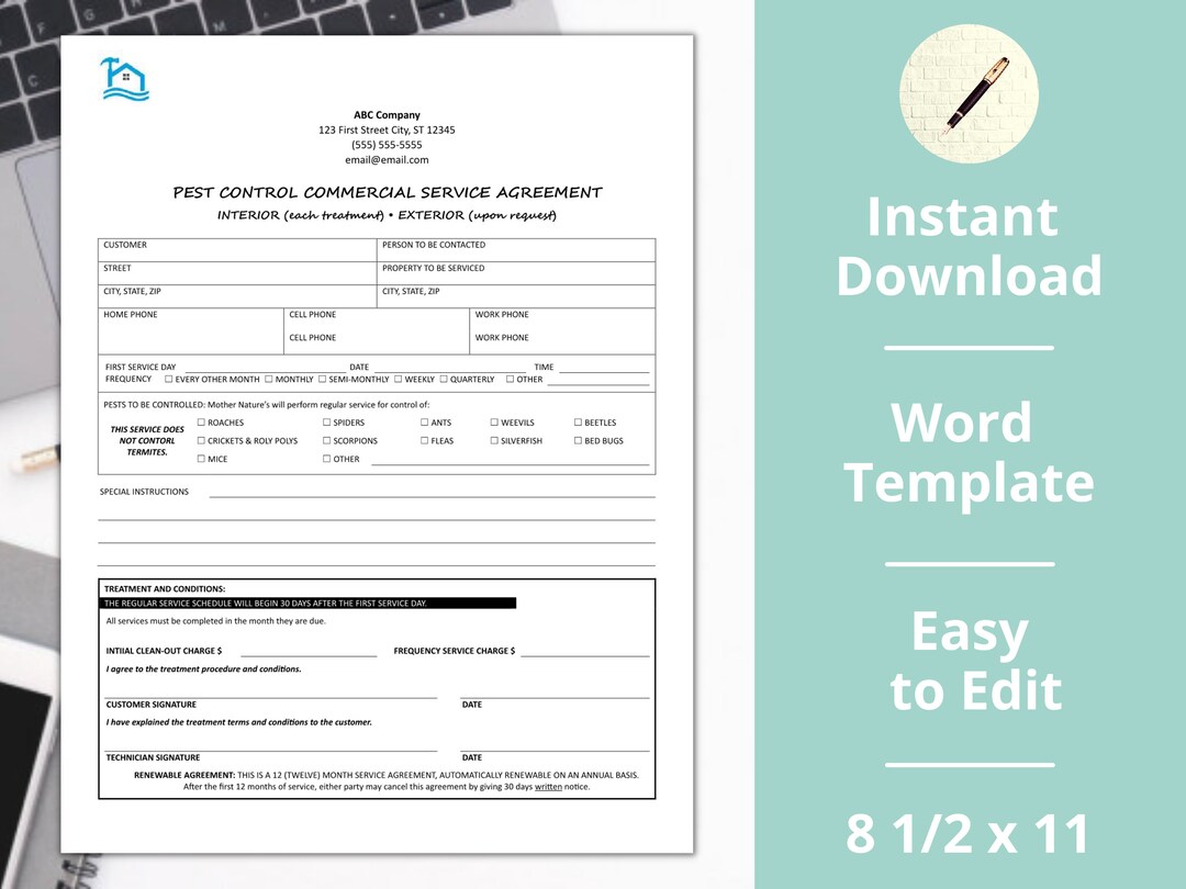 Commercial Pest Control ︱ Agreement ︱ Contract ︱ Template ︱ Instant ...
