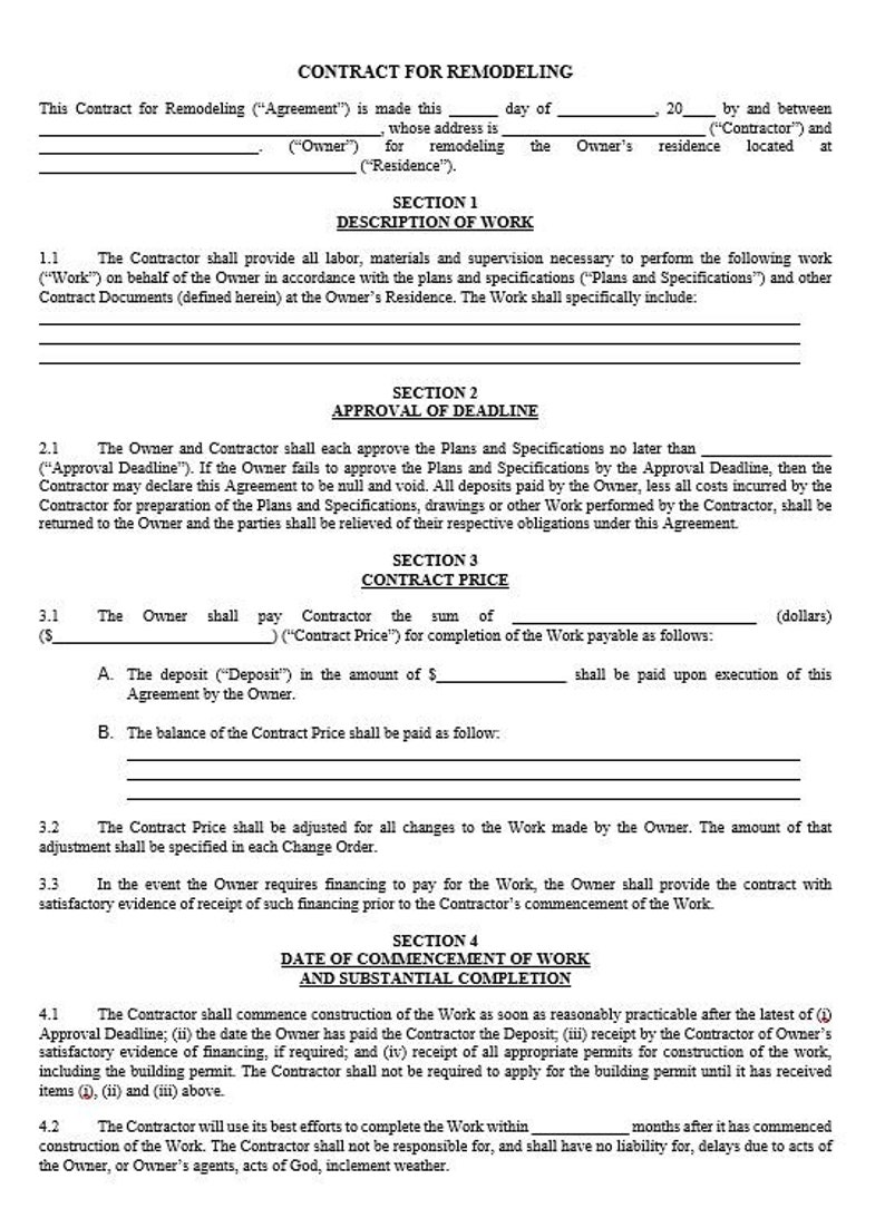 House Remodeling ︱ Contract ︱ Template ︱ Construction ︱ Contractor ...