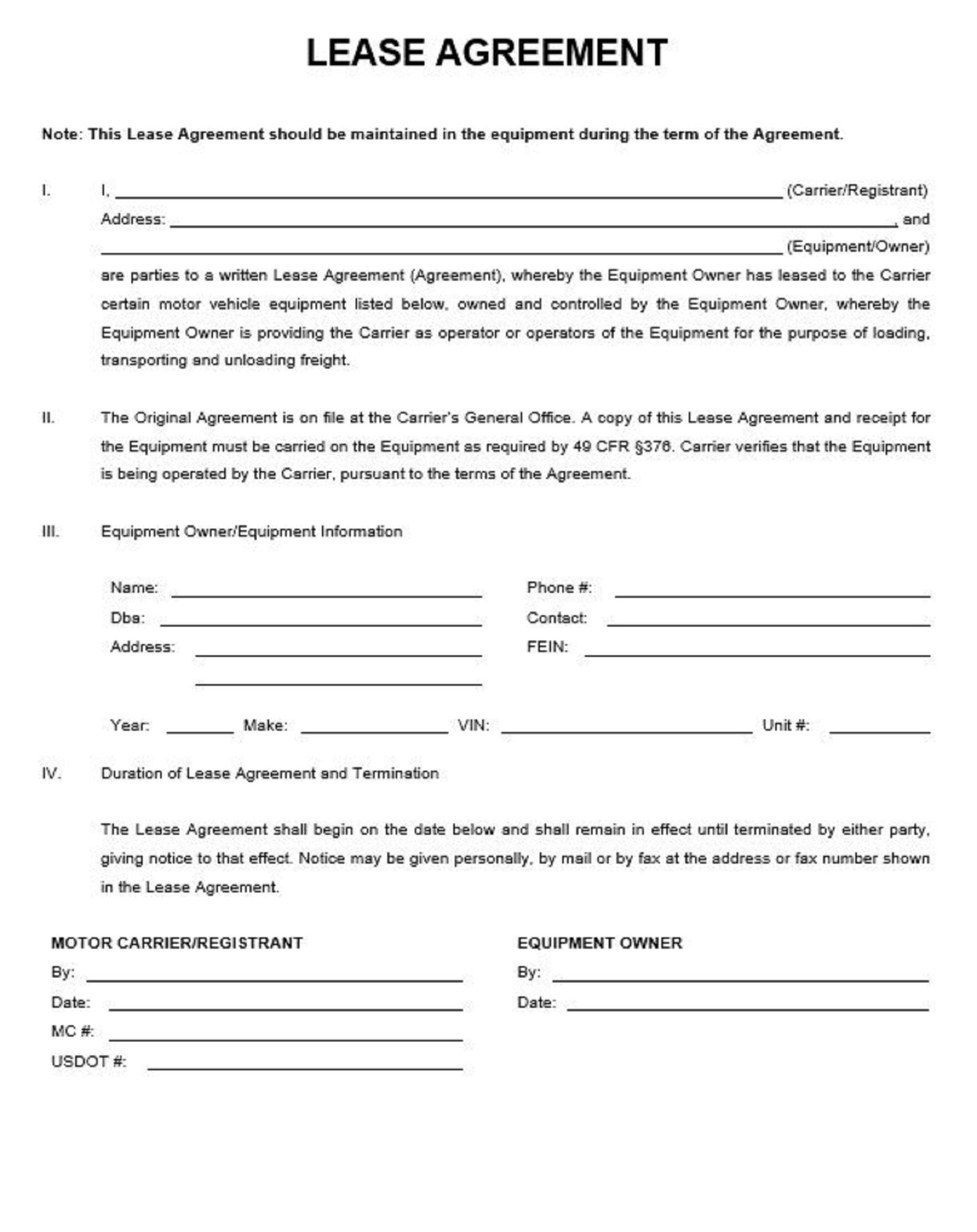 Owner-operator Lease Agreement︱ Instant Download ︱microsoft Word ...