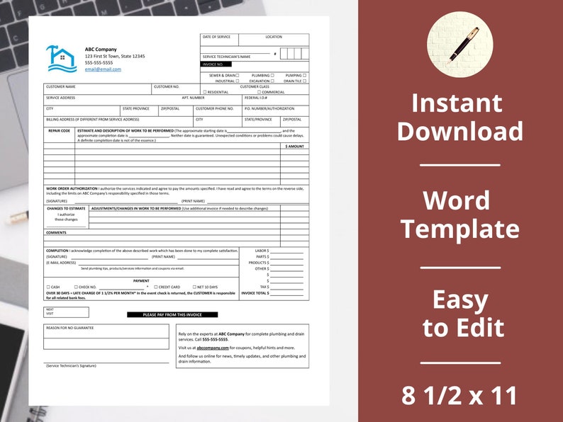 Plumbing & Drain ︱ Estimate ︱ Invoice ︱ Template ︱ Instant Download - Etsy