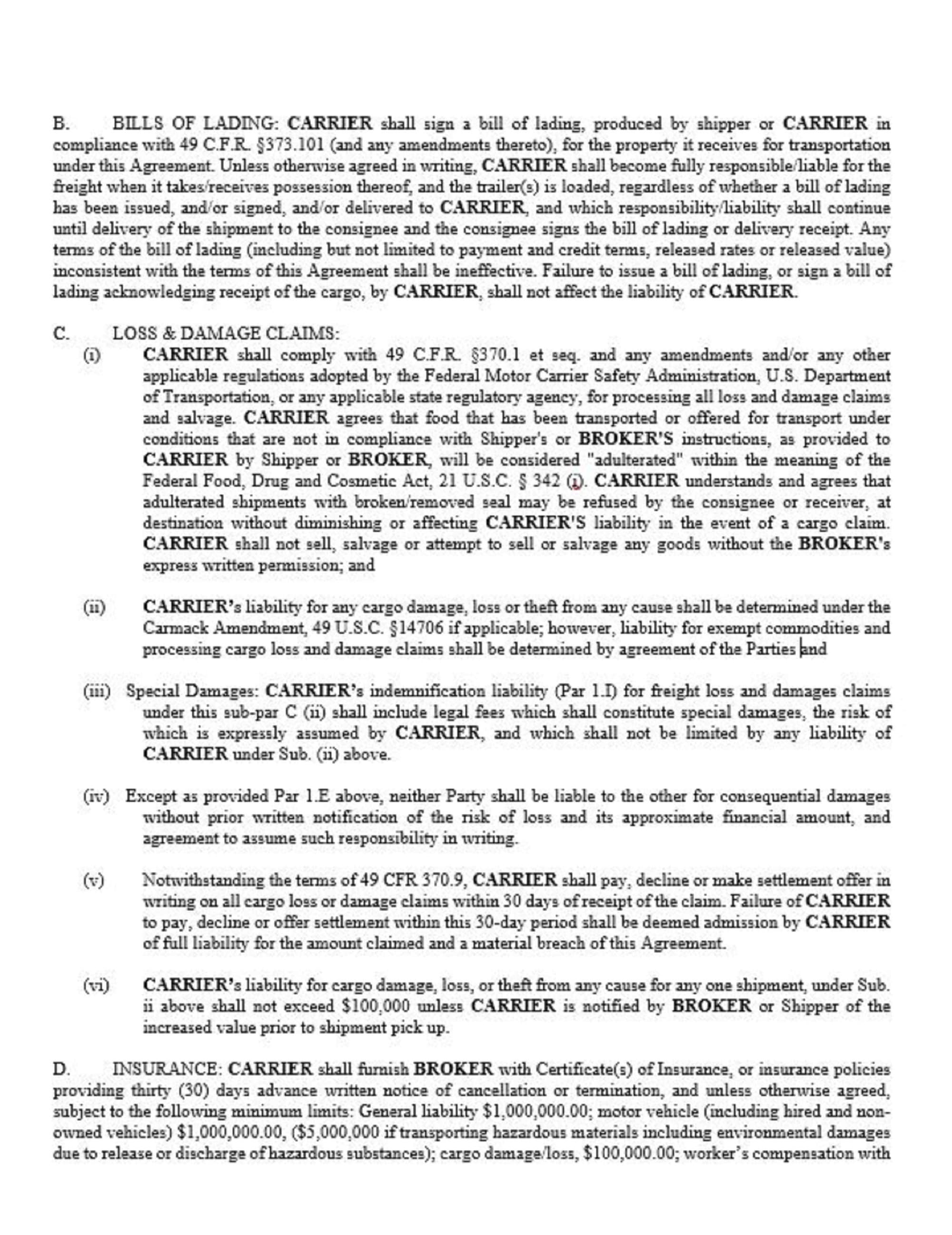 Broker & Carrier Agreement ︱contract ︱instant Download ︱template ...