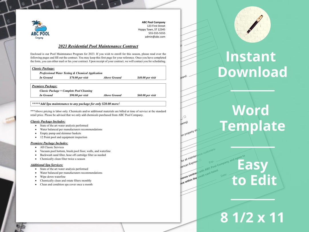 Pool Maintenance Contract ︱ Service Contract ︱ Instant Download ︱ Easy ...