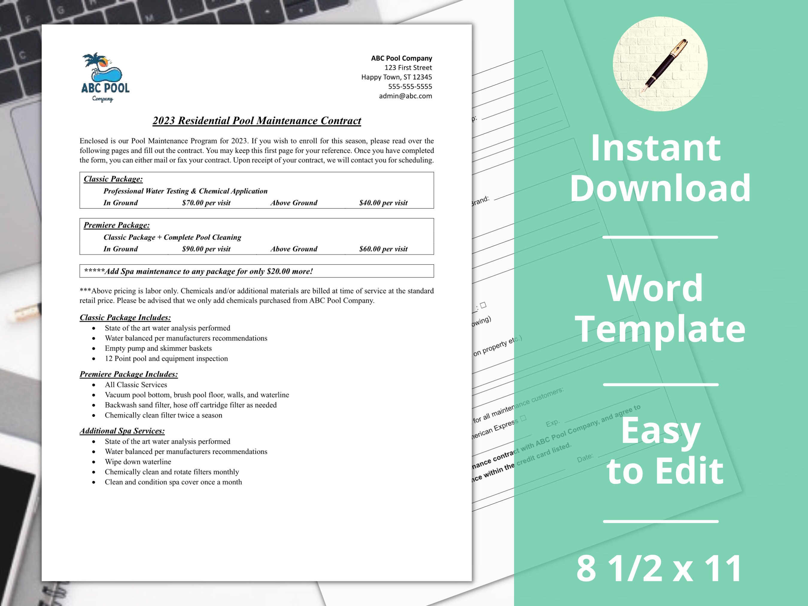 Pool Maintenance Contract ︱ Service Contract ︱ Instant Download ︱ Easy ...