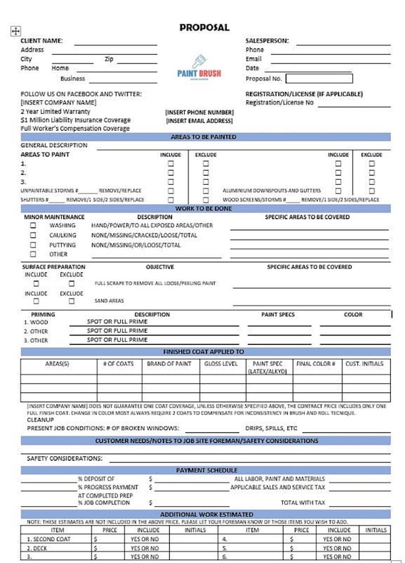 Printable Painting Proposal Template