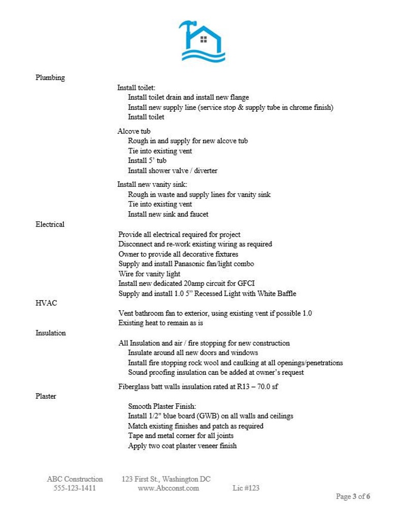Bathroom Renovation ︱ Estimate ︱ Template ︱remodel ︱contract ︱proposal ...