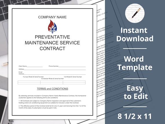 HVAC Preventative Maintenance Contract Template | Etsy
