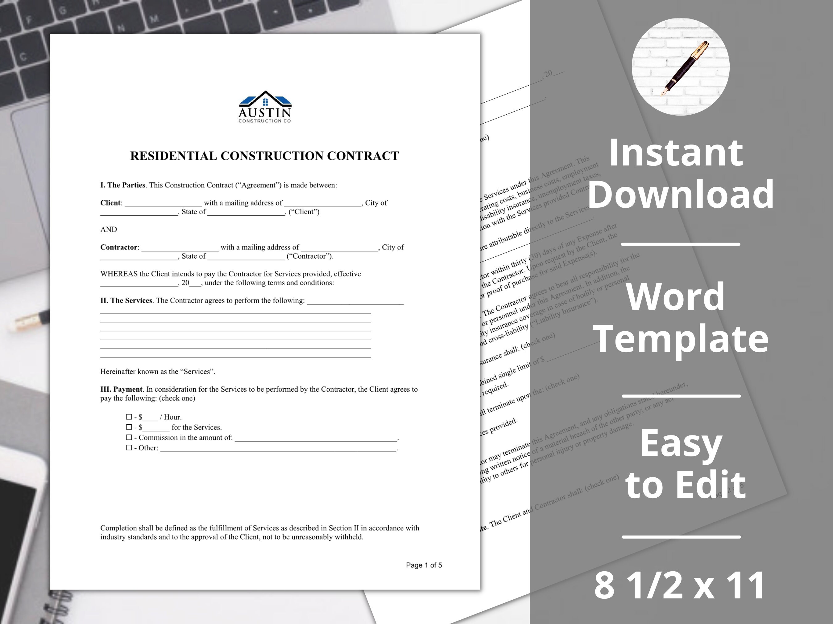 Residential Construction Contract Template Etsy UK