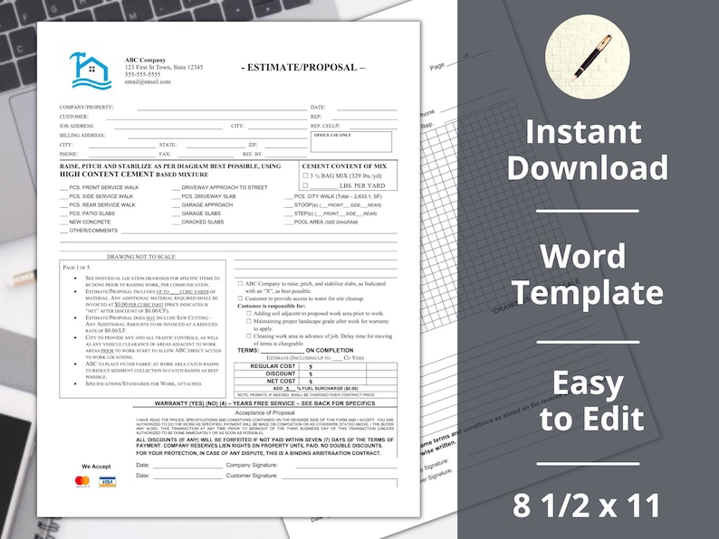 Cement proposal contract Concrete Template construction Terms ...