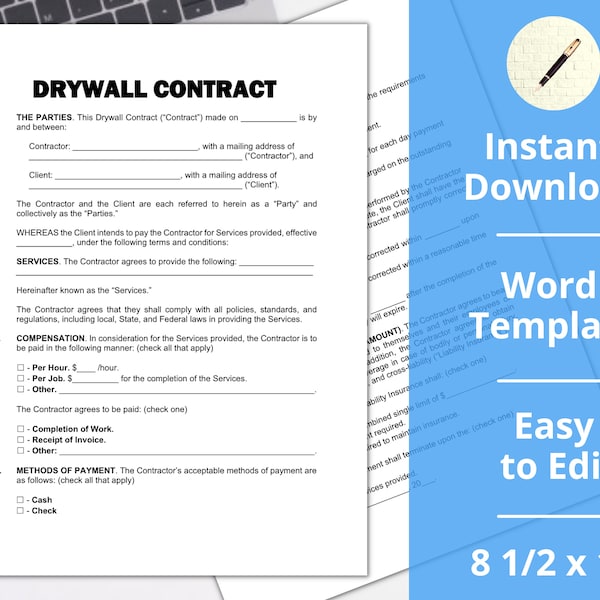 Construction Contract Word Template - Etsy