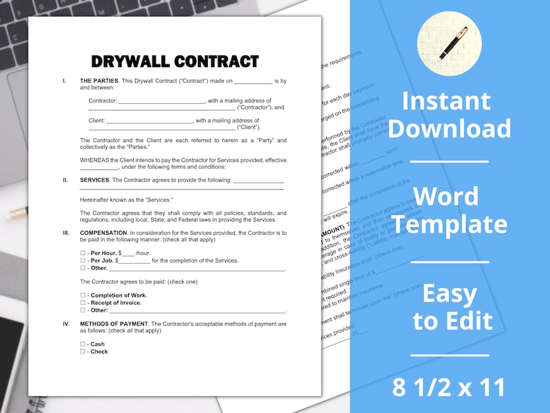 Drywall ︱ Agreement ︱contract ︱ Template ︱construction︱ Instant ...