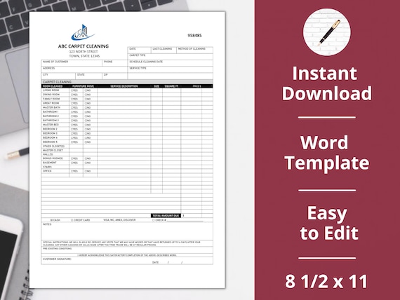 Carpet Cleaning Invoice estimate Proposal instant Download - Etsy