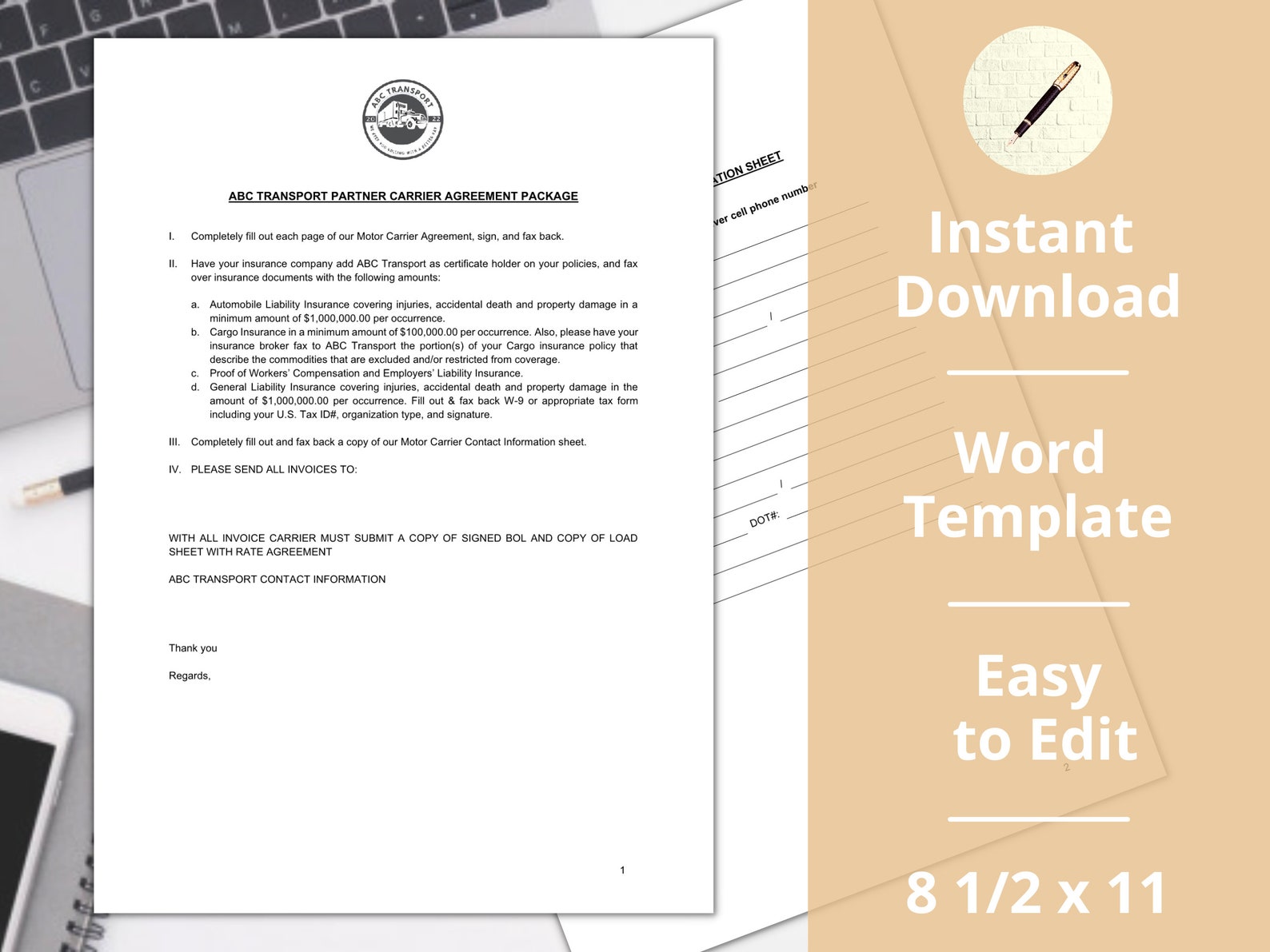 Carrier Agreement Package ︱ Broker Template ︱carrier Agreement ︱ Setup ...