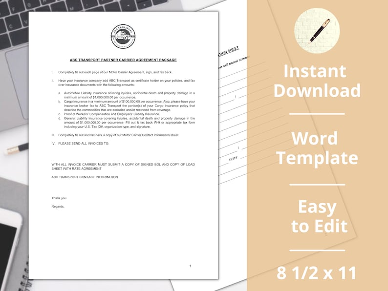 Carrier Agreement Package ︱ Broker Template ︱carrier Agreement ︱ Setup ...