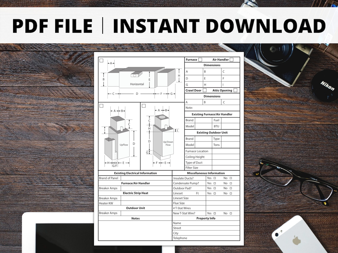 HVAC SPEC SHEET ︱ Ducts ︱measuring ︱template ︱heating︱ Cooling︱ - Etsy