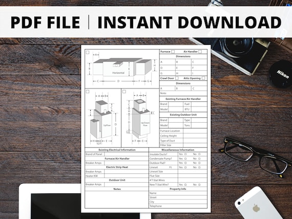 HVAC SPEC SHEET Ducts measuring template heating | Etsy