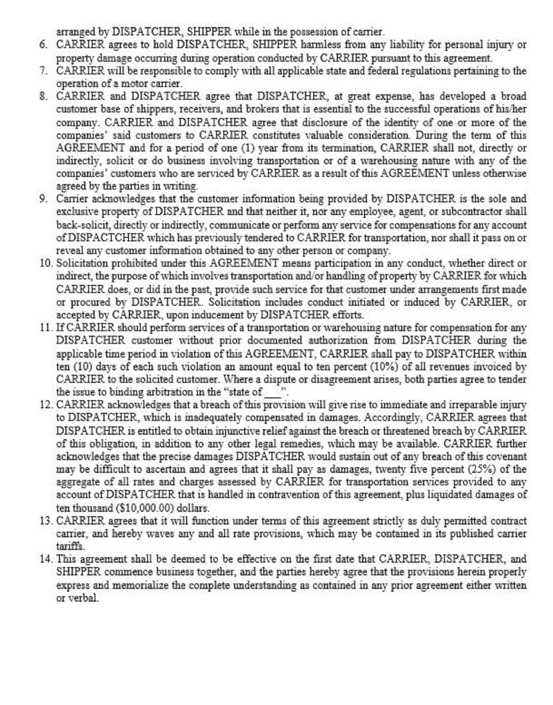 Dispatcher & Carrier Agreement︱ Instant Download ︱microsoft Word ︱contract - Etsy