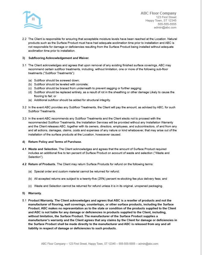 Floor Installation Contract ︱ Proposal ︱estimate ︱agreement ...