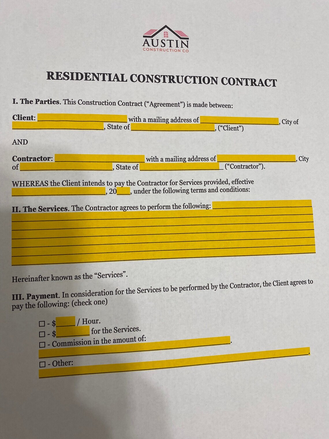 Residential Construction Contract Template - Etsy