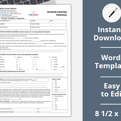 Painting Company Job Proposal word Format template - Etsy
