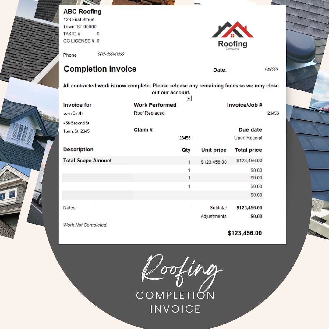 Roofing Invoice︱completion Invoice︱roof Replacement︱scope︱instant ...