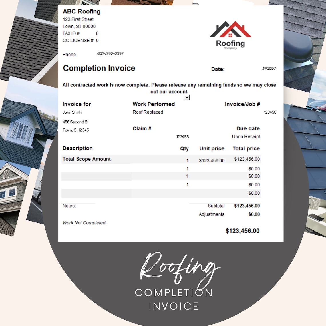 Roofing Invoice︱completion Invoice︱roof Replacement︱scope︱instant ...