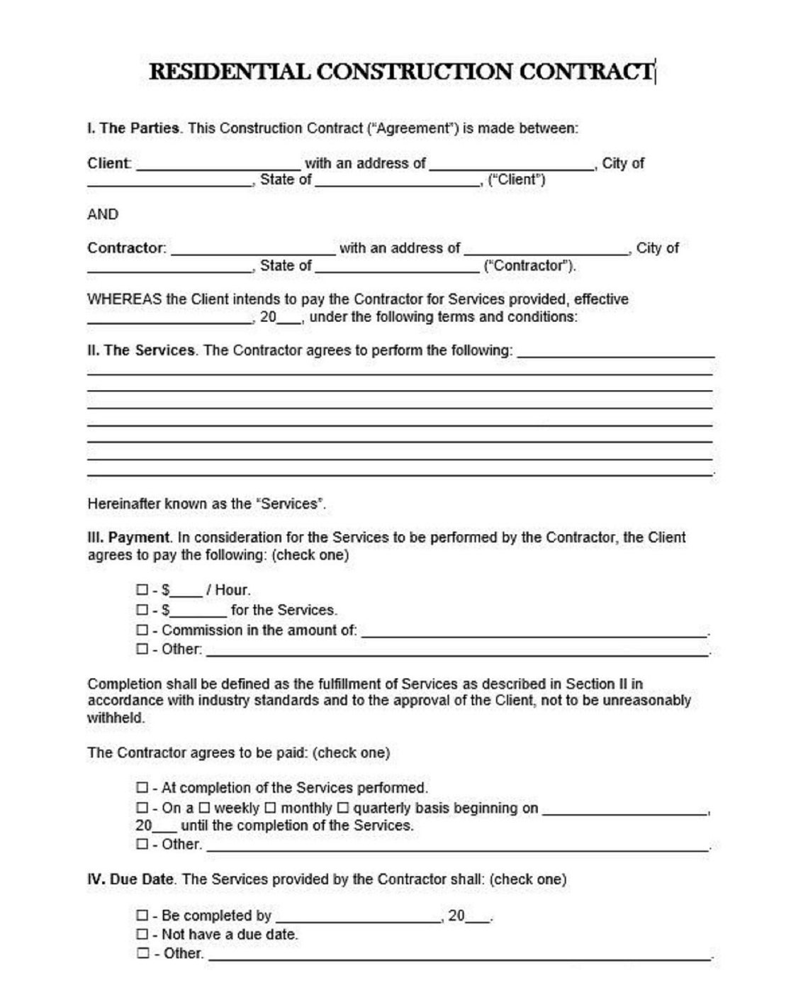 Residential Construction︱ Contract ︱ Template︱ Word Format ︱estimate ...